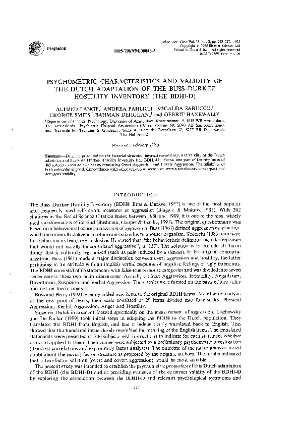 (PDF) Psychometric characteristics and validity of the Dutch adaptation ...