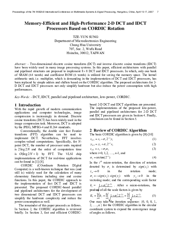 (PDF) Memory-Efficient and High-Performance 2-D DCT and IDCT Processors ...