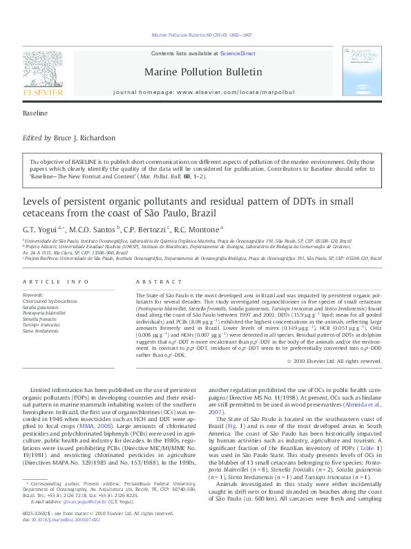 (PDF) Levels of persistent organic pollutants and residual pattern of ...