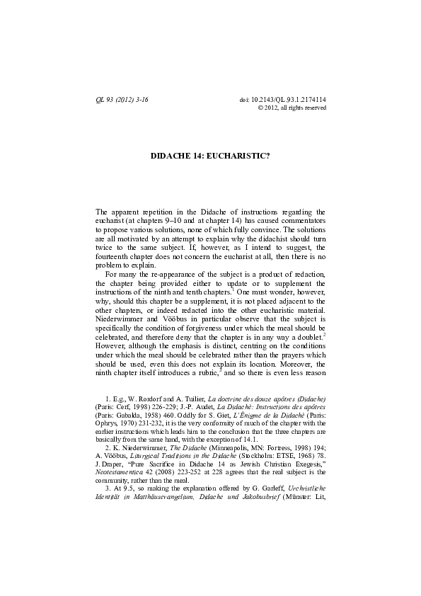 (PDF) Didache 14: eucharistic?