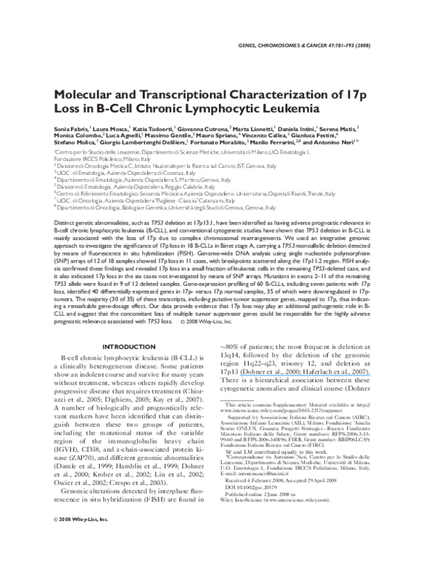 (PDF) Molecular and transcriptional characterization of 17p loss in B ...