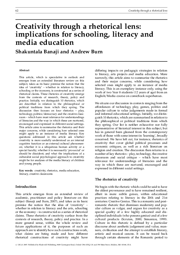 (PDF) Creativity through a rhetorical lens: implications for schooling ...