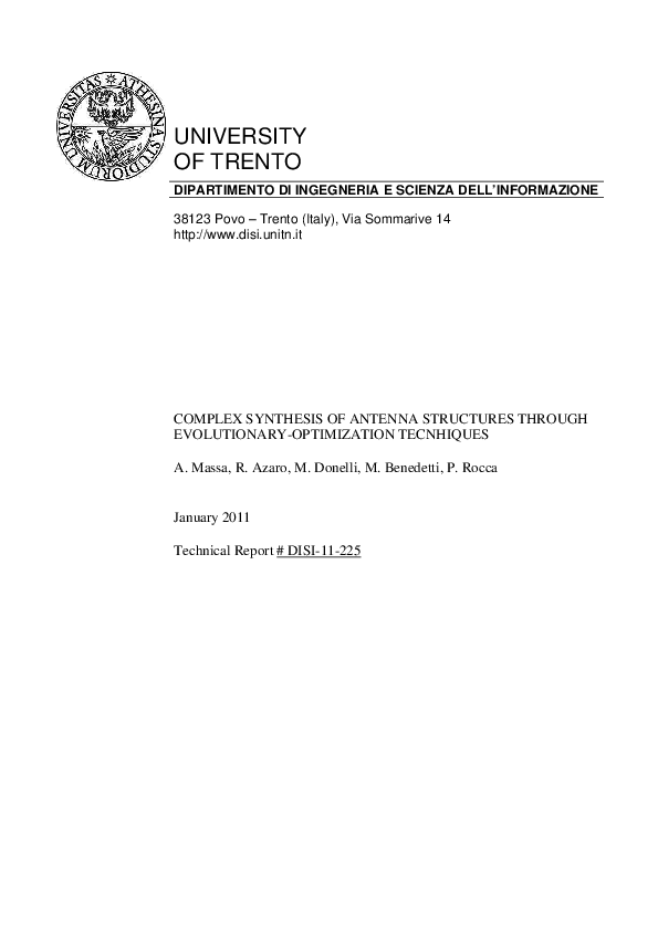 Pdf Complex Synthesis Of Antenna Structures Through Evolutionary Optimization Techniques