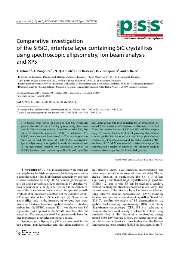 (PDF) Comparative investigation of the Si/SiO2 interface layer ...