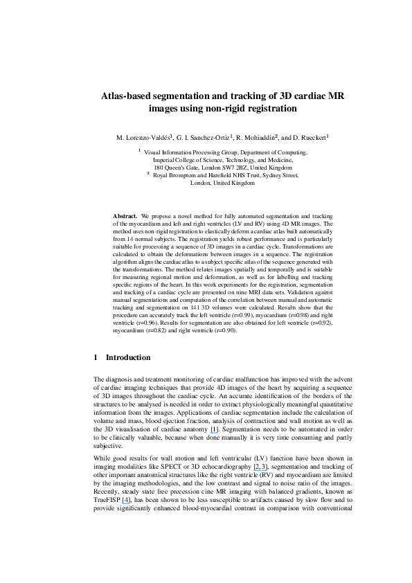 (PDF) Atlas-based segmentation and tracking of 3D cardiac MR images using non-rigid registration