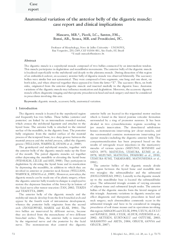 (PDF) Anatomical variation of the anterior belly of the digastric ...