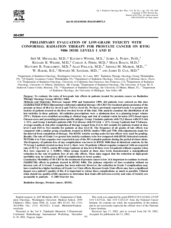 (PDF) Preliminary evaluation of low-grade toxicity with conformal ...
