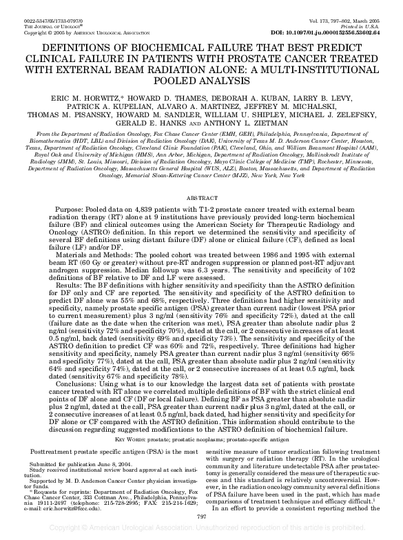 (PDF) Definitions of biochemical failure that best predict clinical ...