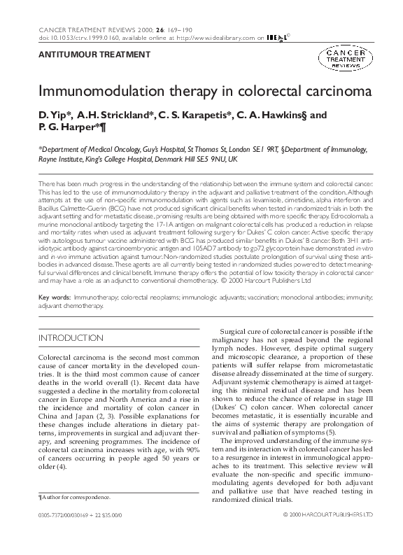 (PDF) Immunomodulation therapy in colorectal carcinoma