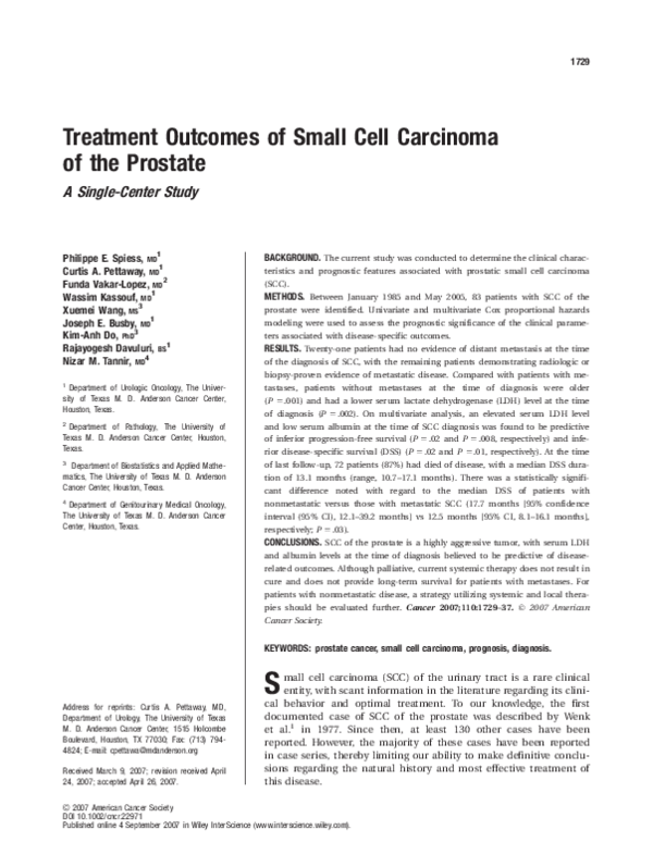 (PDF) Treatment outcomes of small cell carcinoma of the prostate ...