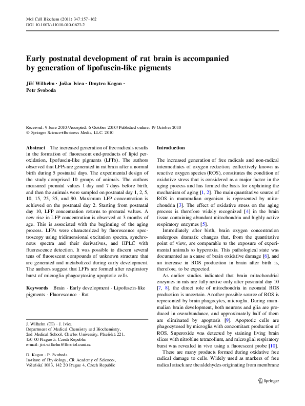 (PDF) Early postnatal development of rat brain is accompanied by ...