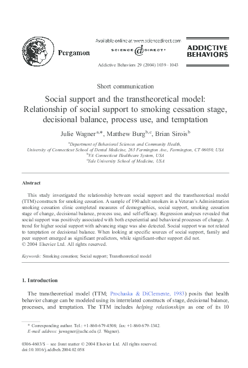 (PDF) Social support and the transtheoretical model: Relationship of ...
