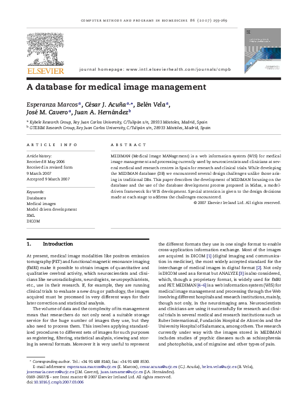 (PDF) A database for medical image management