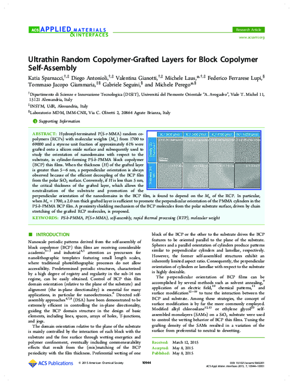 (PDF) Ultra-thin Random Copolymer Grafted Layers for Block Copolymer Self-Assembly