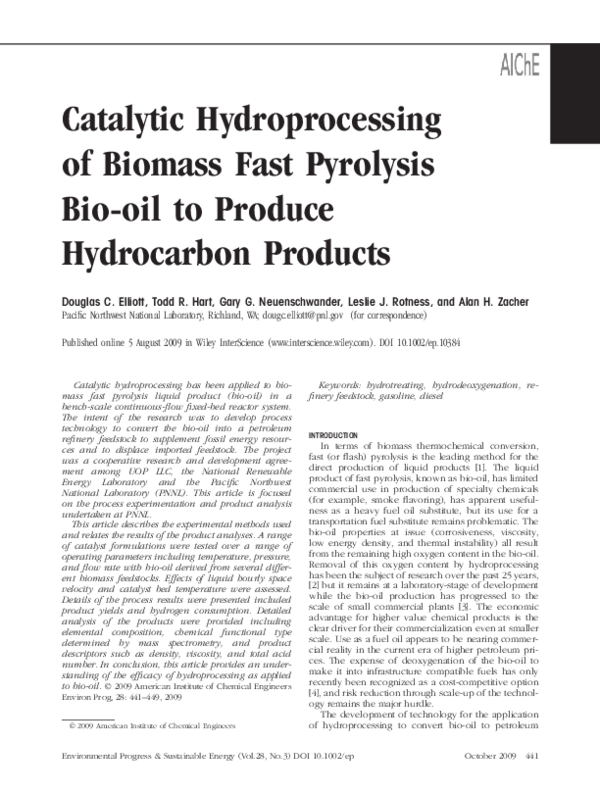 (PDF) Catalytic hydroprocessing of biomass fast pyrolysis bio-oil to ...