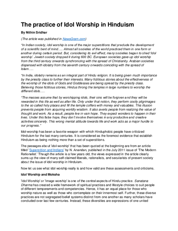 (PDF) The practice of Idol Worship in Hinduism