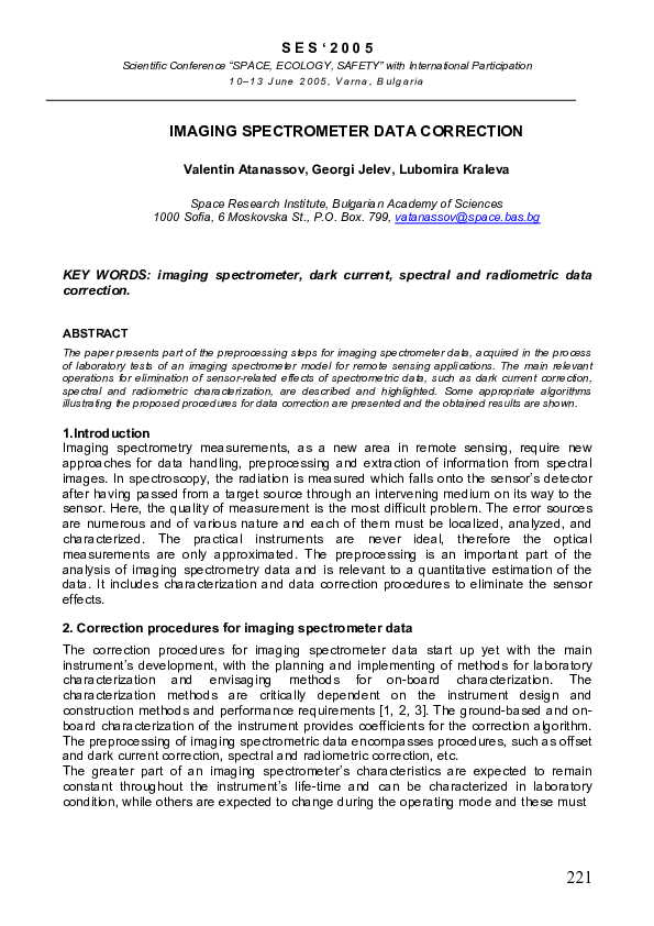 Pdf Imaging Spectrometer Data Correction