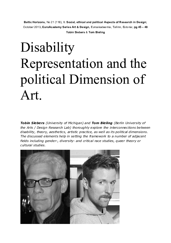 (PDF) Disability Representation and the political Dimension of Art