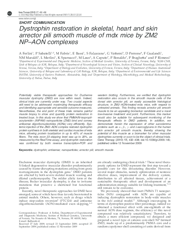 (PDF) Dystrophin restoration in skeletal, heart and skin arrector pili ...