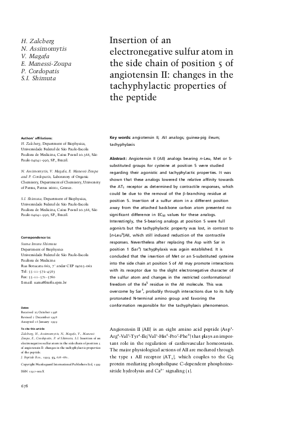 (PDF) Insertion of an electronegative sulfur atom in the side chain of ...