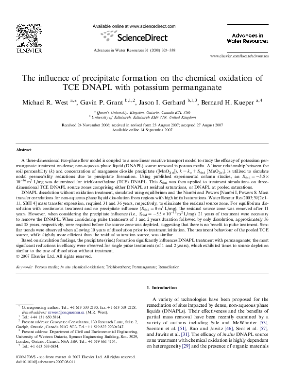 (PDF) The influence of precipitate formation on the chemical oxidation ...