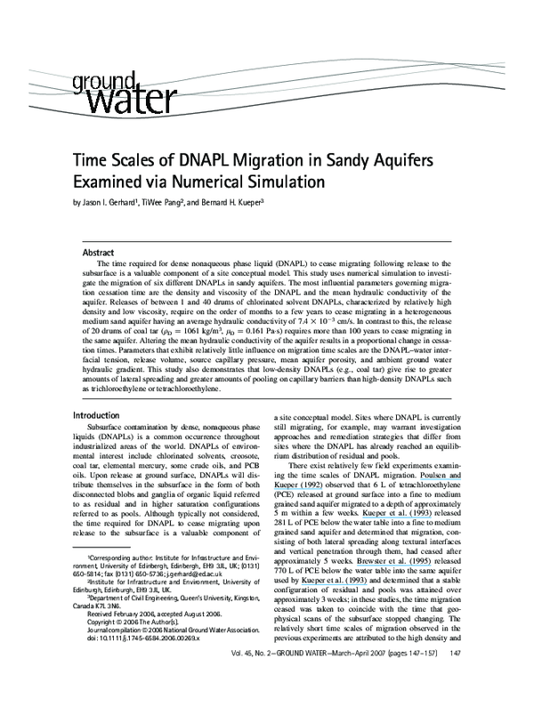 (PDF) Time Scales of DNAPL Migration in Sandy Aquifers Examined via ...