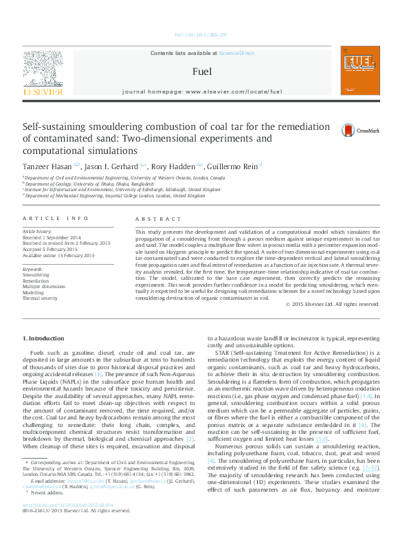 (PDF) Self-sustaining smouldering combustion of coal tar for the ...