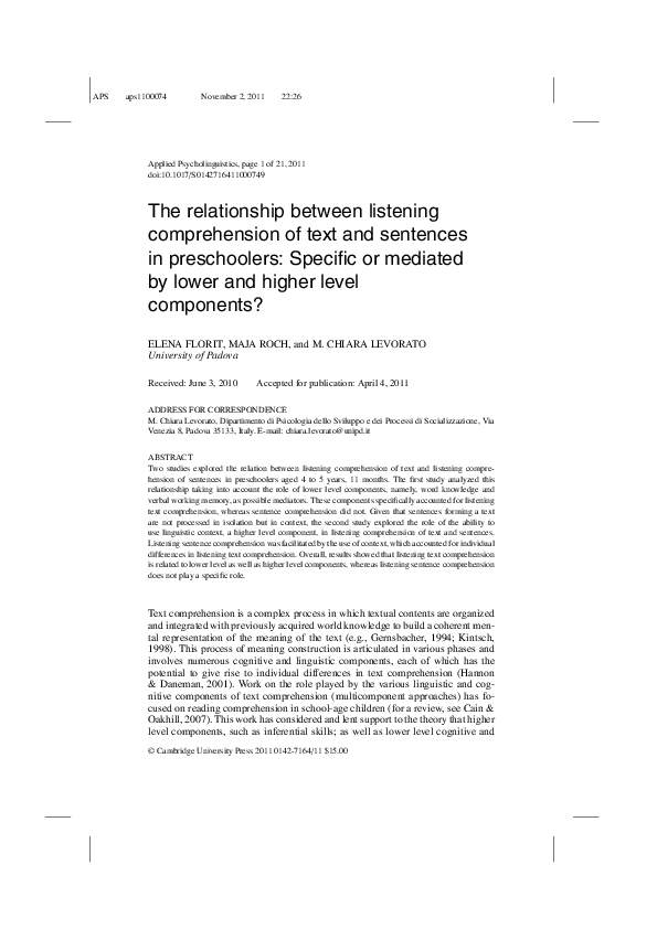 (PDF) The relationship between listening comprehension of text and ...