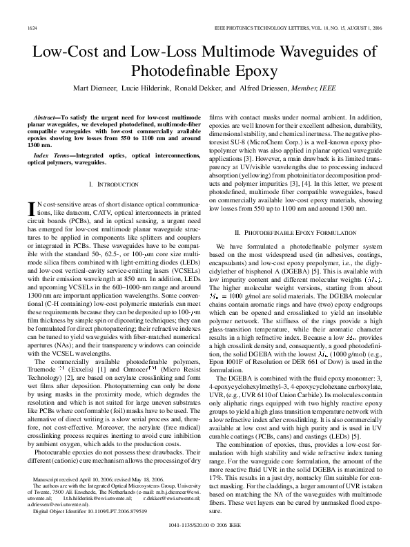 (PDF) Low-cost and low-loss multimode waveguides of photodefinable epoxy