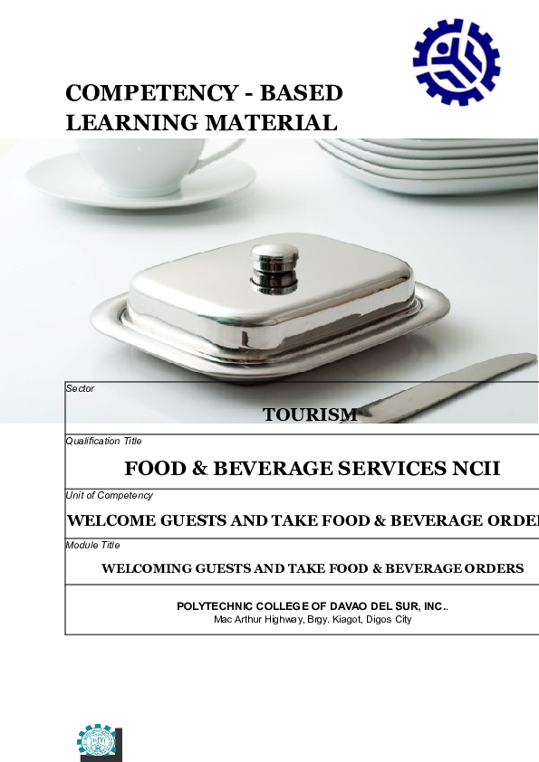 (DOC) welcome guests and take food and beverage orders