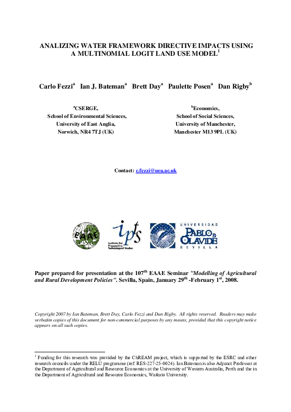 (PDF) Analizing Water Framework Directive Impacts Using A Multinomial Logit Land Use Model