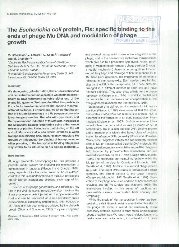 (PDF) A defined system for the DNA strand-transfer reaction at the ...