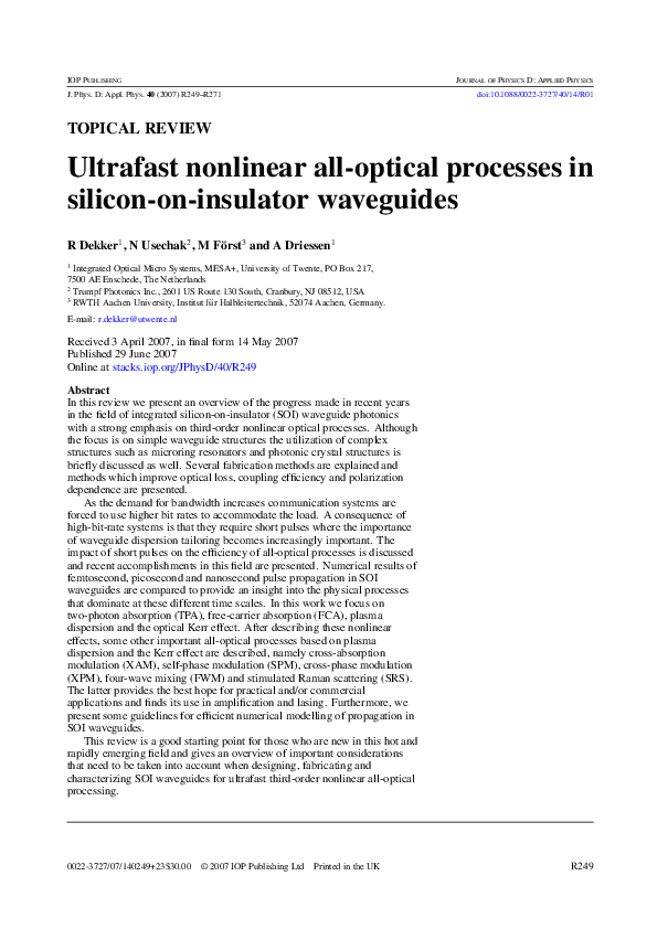 (PDF) Ultrafast nonlinear all-optical processes in silicon-on-insulator ...