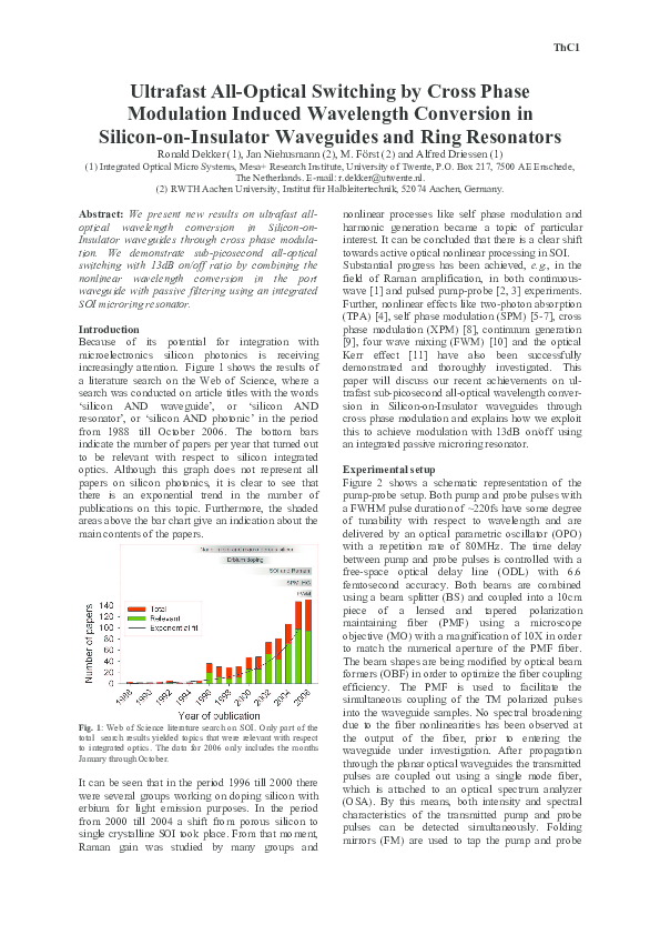 Pdf Ultrafast All Optical Switching By Cross Phase Modulation Induced