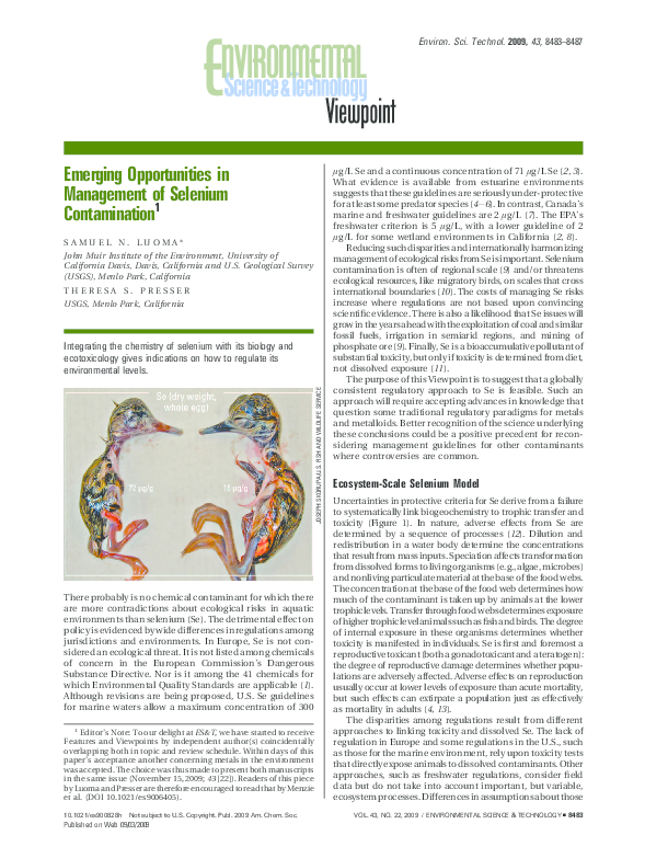 (PDF) Emerging Opportunities in Management of Selenium Contamination 1