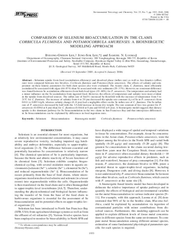 Pdf Determination Of Selenium Bioavailability To A Benthic Bivalve From Particulate And Solute