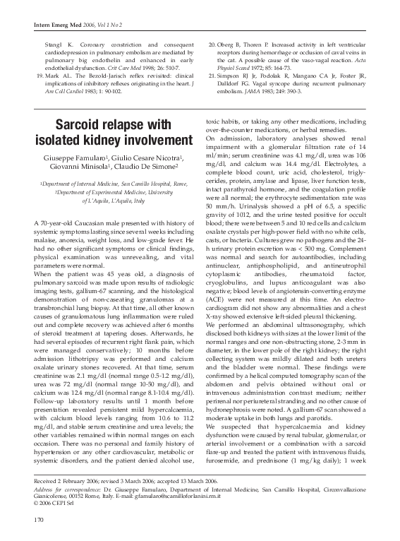 (PDF) Sarcoid relapse with isolated kidney involvement