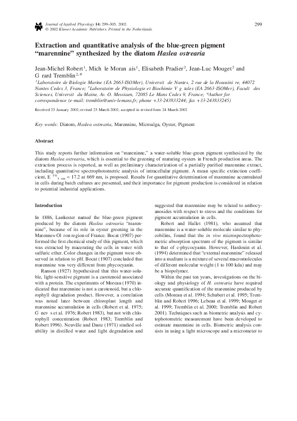 (PDF) Extraction and quantitative analysis of the blue-green pigment ...
