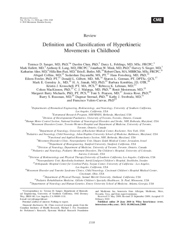 (PDF) Definition and classification of hyperkinetic movements in childhood