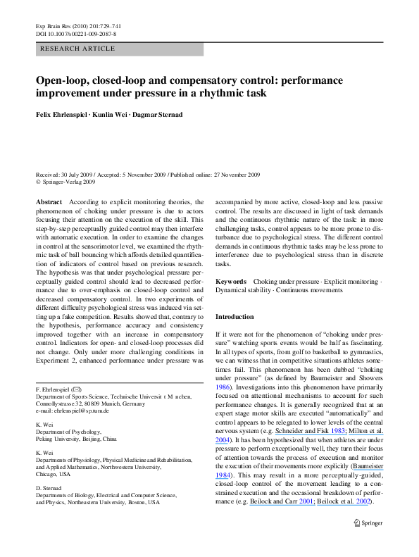 Pdf Open Loop Closed Loop And Compensatory Control Performance