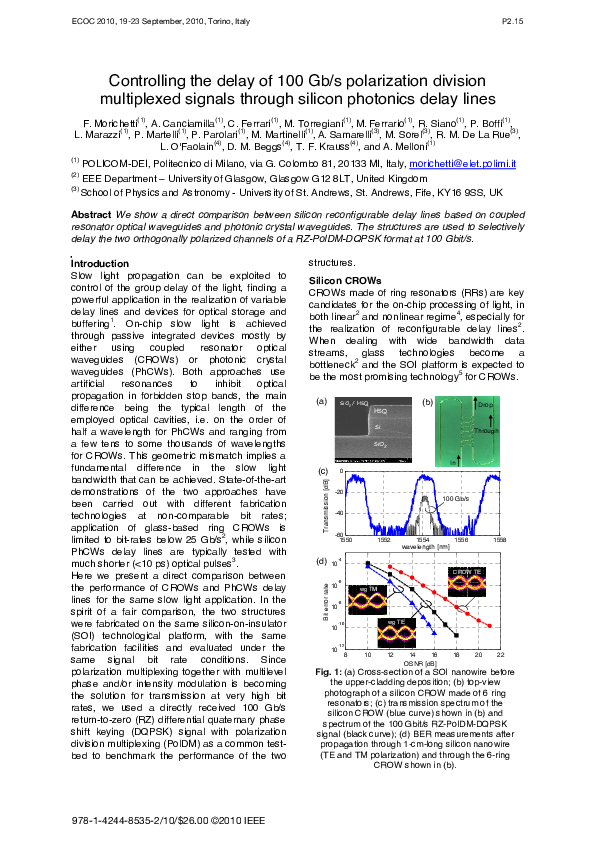 Pdf Controlling The Delay Of 100 Gbs Polarization Division Multiplexed Signals Through