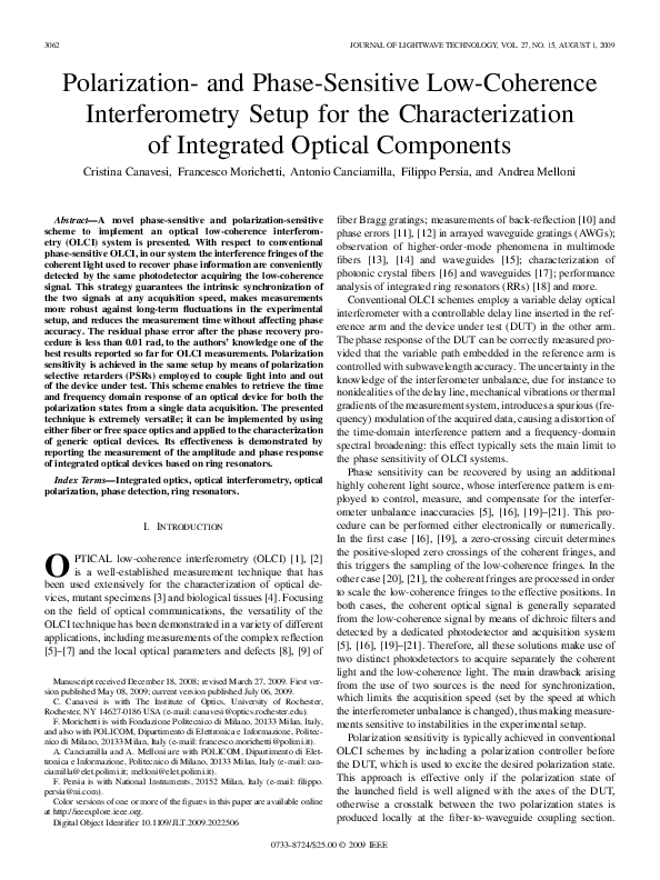 Pdf Polarization And Phase Sensitive Low Coherence Interferometry Setup For The