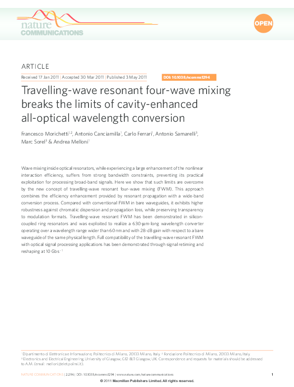 (PDF) Travelling-wave resonant four-wave mixing breaks the limits of cavity-enhanced all-optical ...