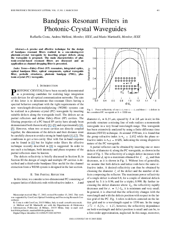 (PDF) Bandpass resonant filters in photonic-crystal waveguides