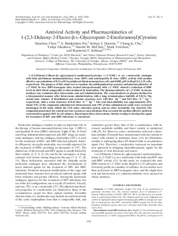 (PDF) Antiviral Activity and Pharmacokinetics of 1-(2,3-Dideoxy-2 ...