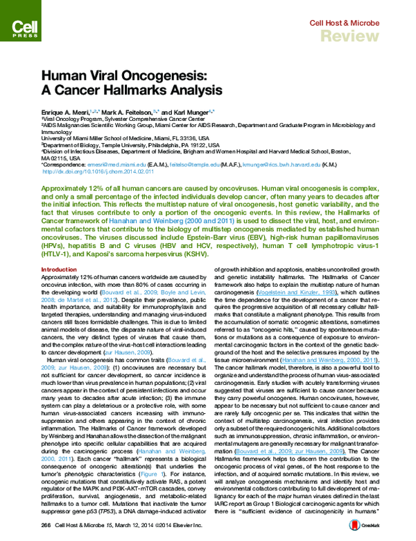 (PDF) Human Viral Oncogenesis: A Cancer Hallmarks Analysis