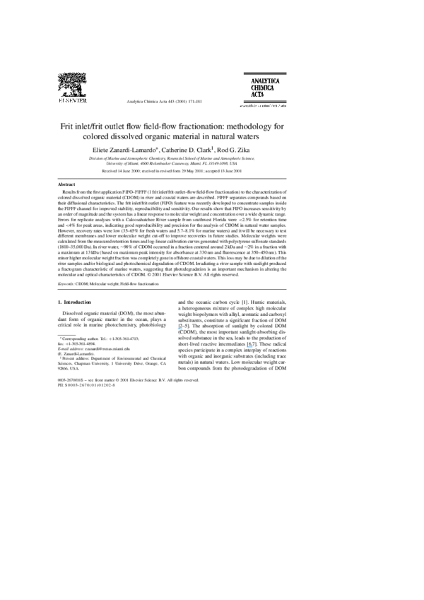 (PDF) Frit inlet/frit outlet flow field-flow fractionation: methodology ...