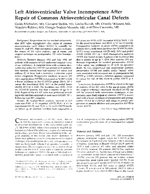 (PDF) Left atrioventricular valve incompetence after repair of common ...