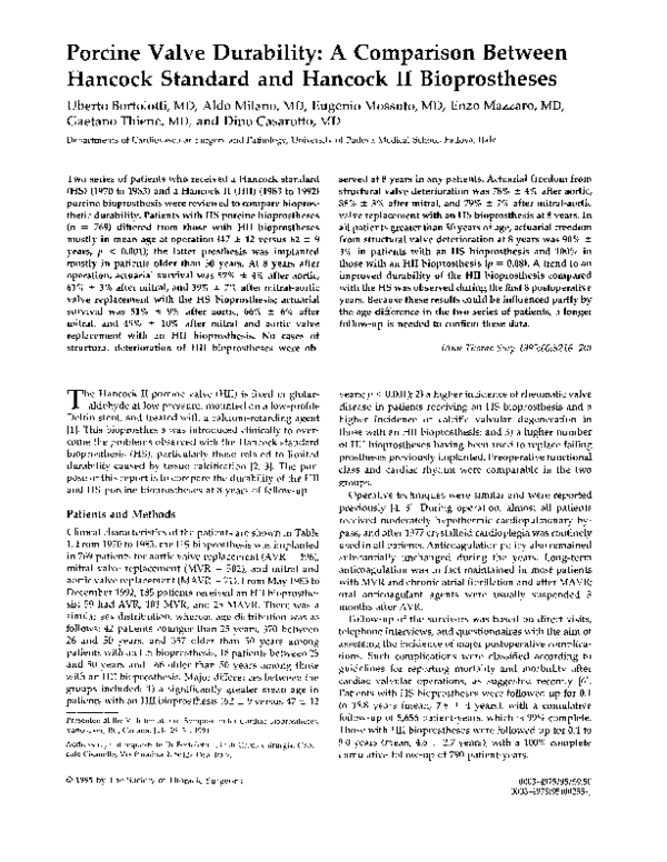 (PDF) Porcine valve durability: A comparison between Hancock standard ...