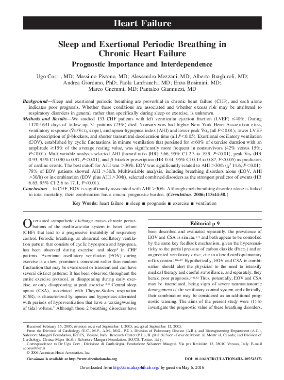 (PDF) Sleep and Exertional Periodic Breathing in Chronic Heart Failure ...